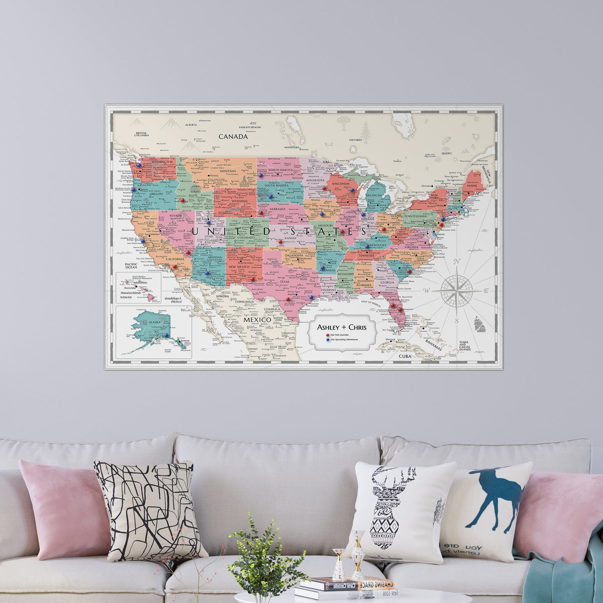 Pinnable USA Journey Map - Modern Multi-Colored – Sentigrams
